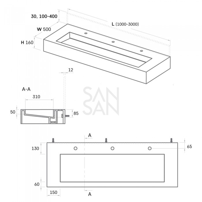 Vannitoavalamu PAA FLOW 500 - Vannitoavalamud - Valamud